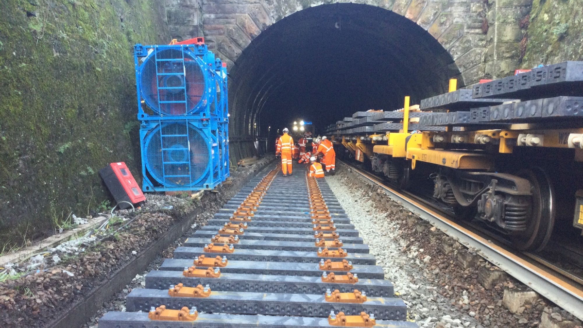 Recycled plastic sleepers laid in historic Perthshire railway tunnel ...